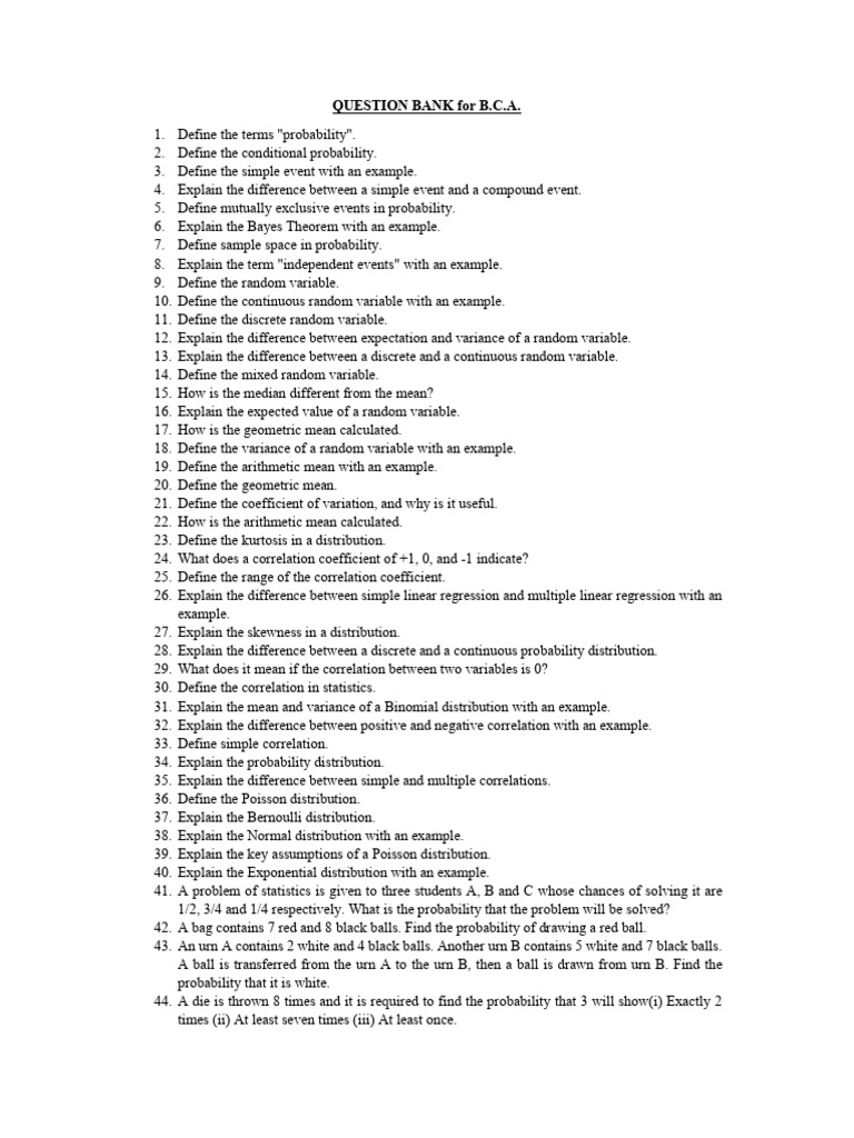 Math Question Bank | PDF | Mean | Probability Distribution
