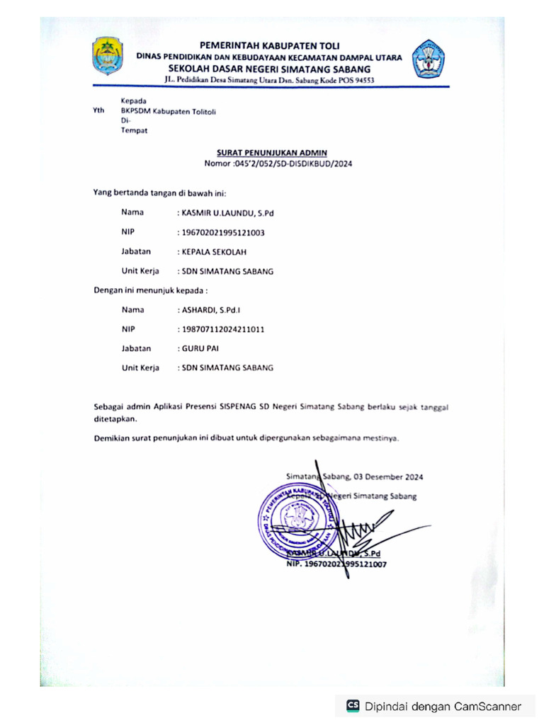 SK Admin Absen Online sdn Simatang Sabang | PDF