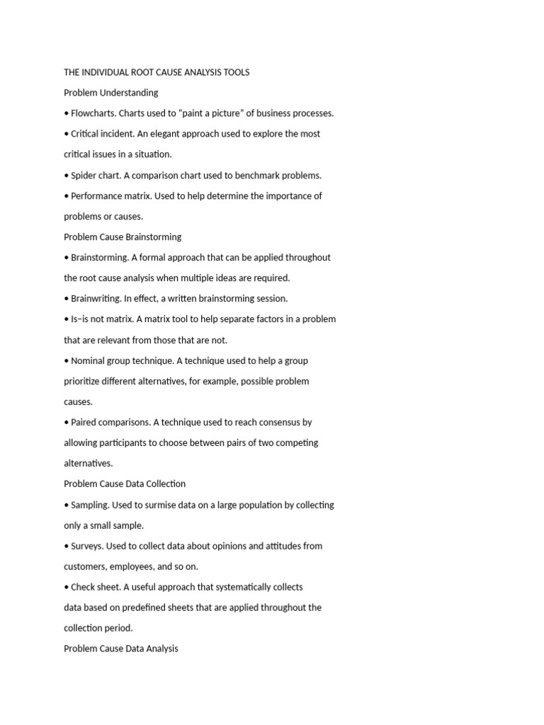THE INDIVIDUAL ROOT CAUSE ANALYSIS TOOLS | PDF | Causality | Brainstorming