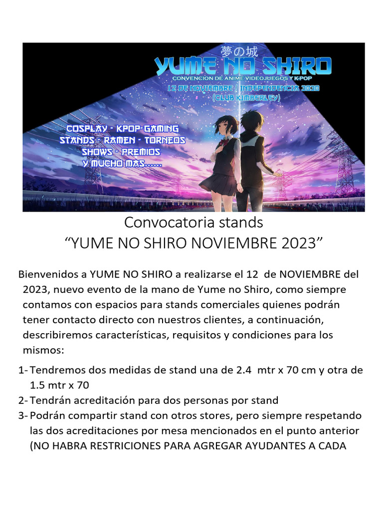 Convocatoria para Stands en YUME NO SHIRO | PDF