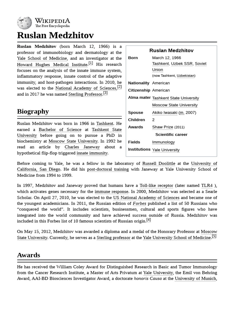 Ruslan_Medzhitov | PDF | Clinical Medicine | Medical Specialties