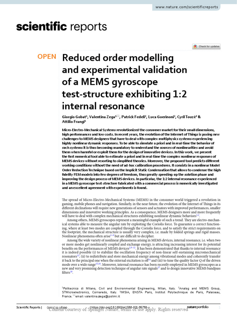 Reduced Order Modelling and Experimental Validatio | PDF | Resonance | Gyroscope