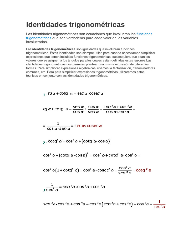 Identidades Trigonométricas Básicas | PDF