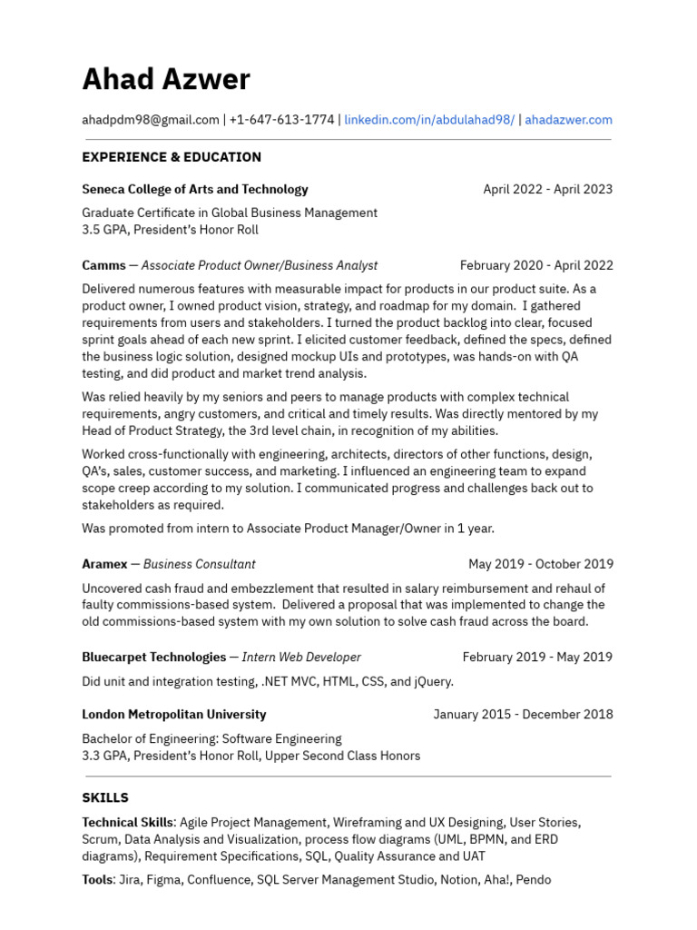 Ahad Resume | PDF | Scrum (Software Development) | Computing
