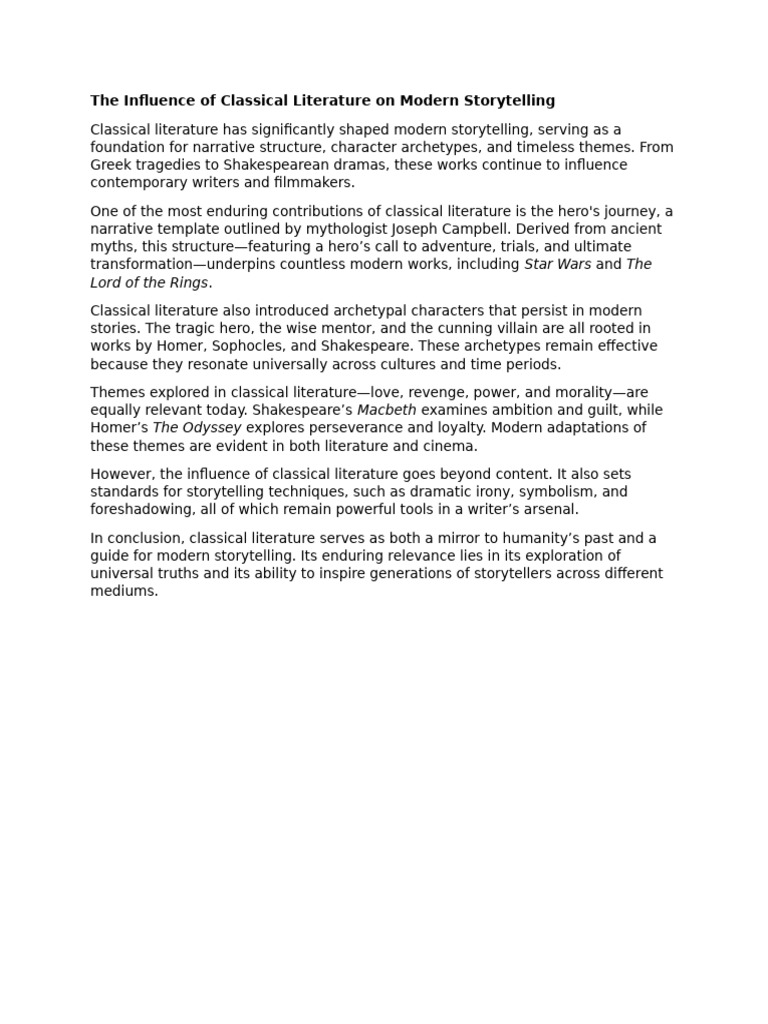 The Influence of Classical Literature On Modern Storytelling | PDF