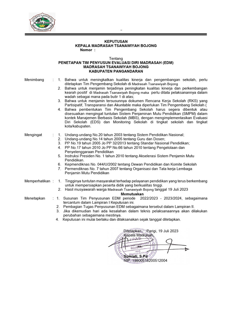 Tim Penyusun EDM MTs Bojong | PDF