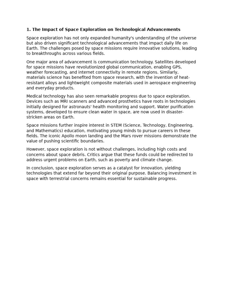 The Impact of Space Exploration On Technological Advancements | PDF