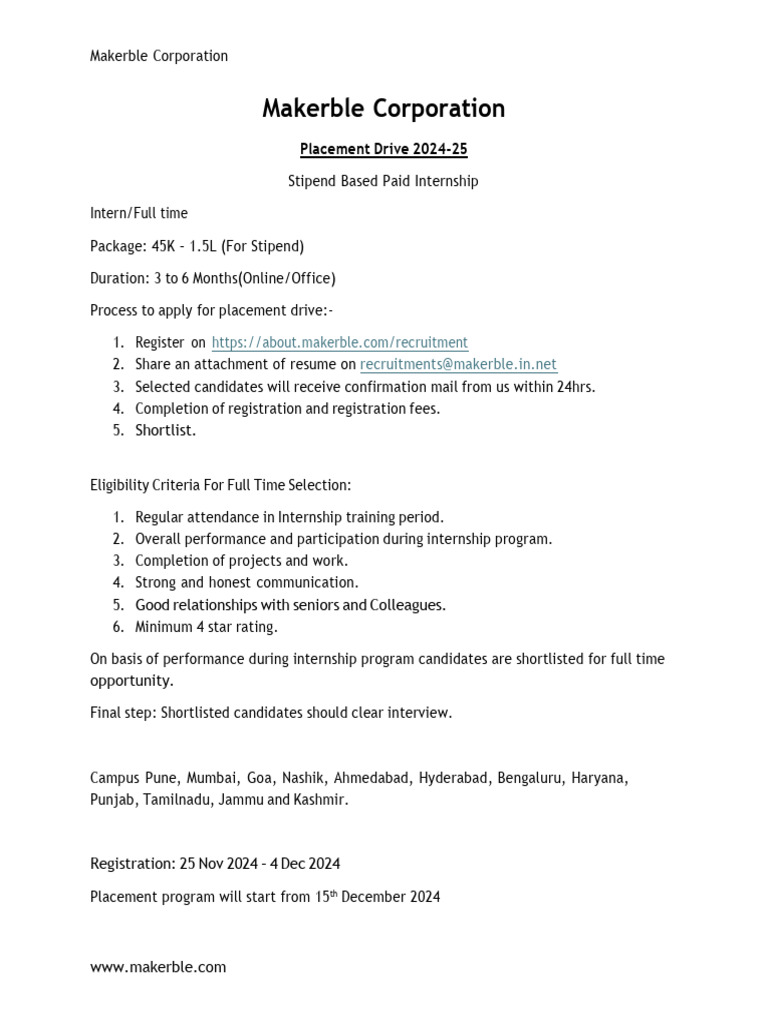 Makerble Corporation Recruitmens-2 | PDF