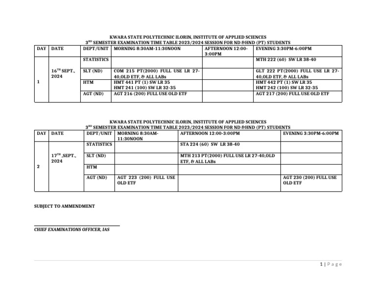 2024 - TIME TABLE - 3RD semester-NEW | PDF
