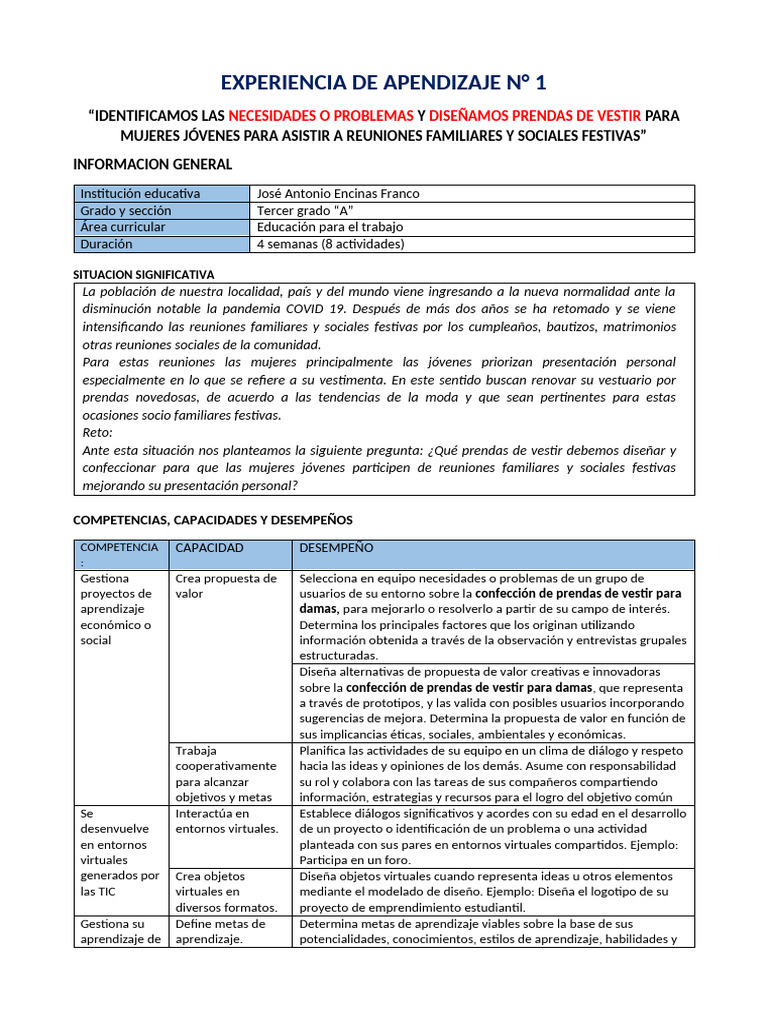 Experiencia de Aprendizaje N 1 | PDF | Aprendizaje | Cognición