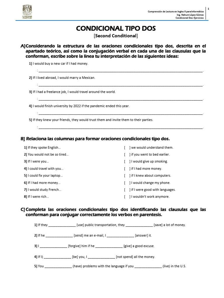 Ejercicios de Condicional Tipo Dos en Inglés | PDF