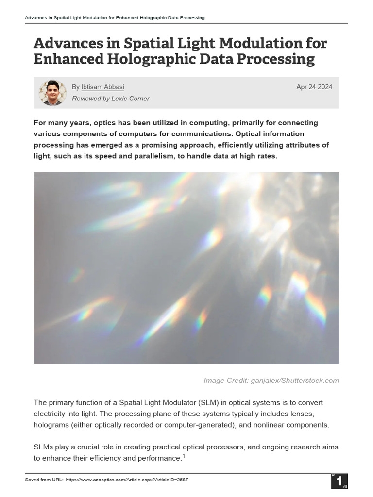 Advances in Spatial Light Modulation For Enhanced Holographic Data Processing | PDF | Holography ...