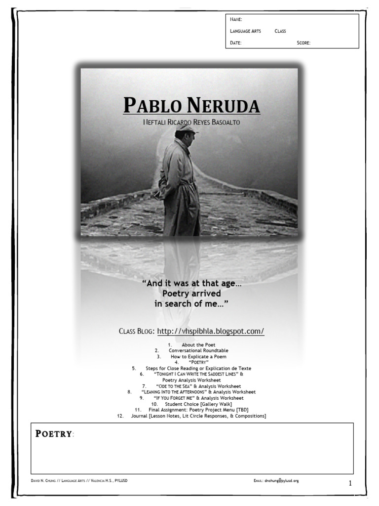 0 PABLO NERUDA Poetry Packet | PDF | Poetry