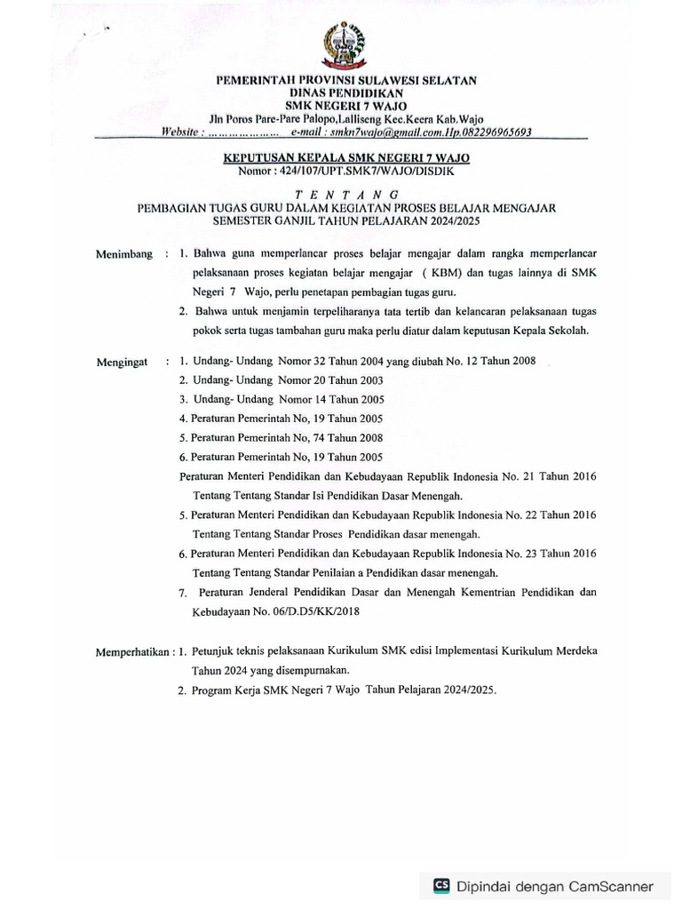 Revisi SK Pembagian Tugas | PDF