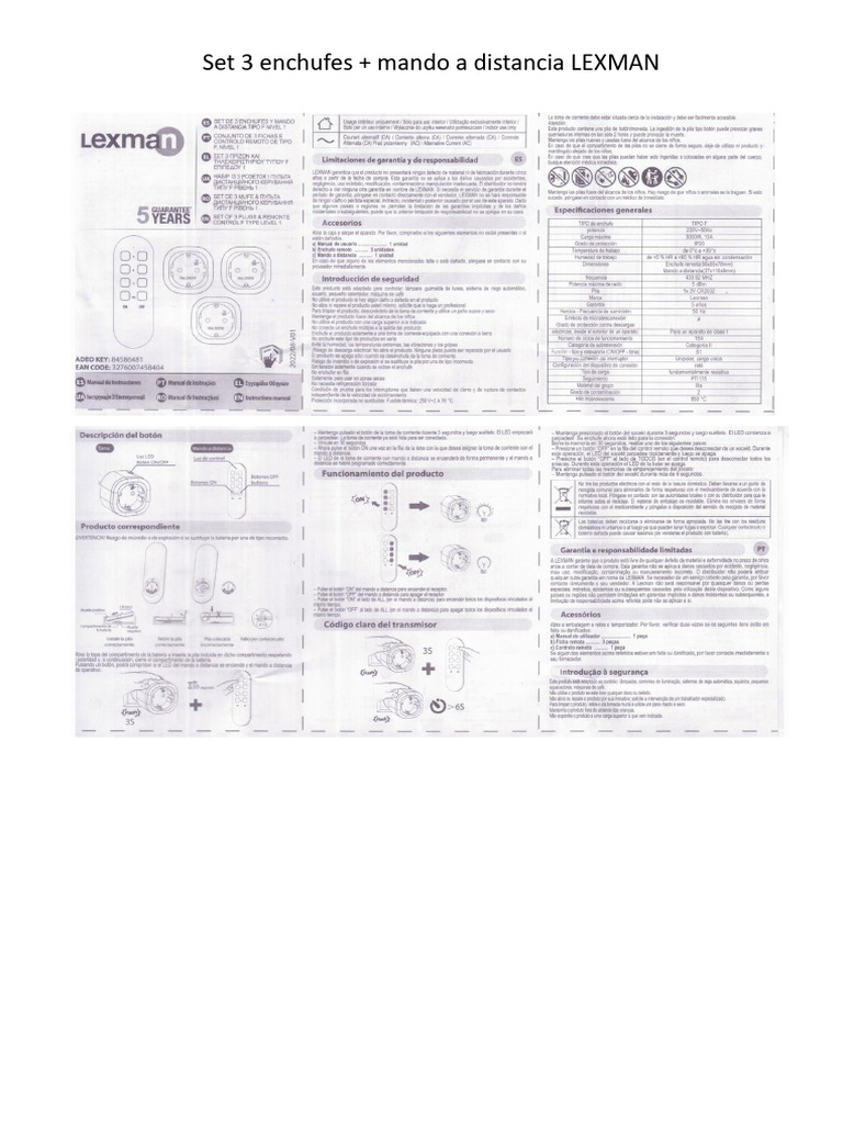 Set 3 enchufes ^M mando a distancia LEXMAN | PDF