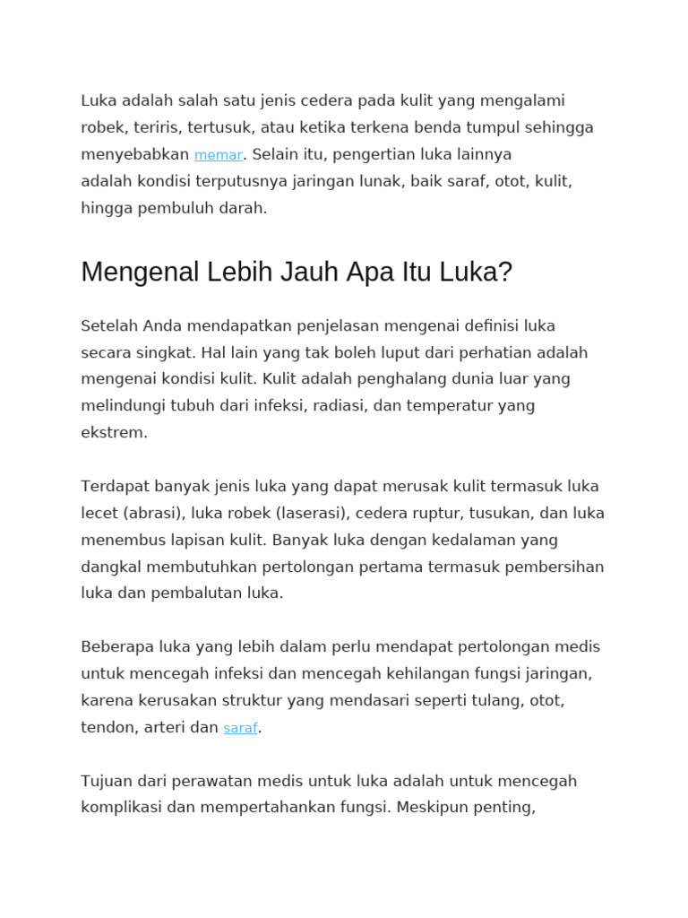 Luka Adalah Salah Satu Jenis Cedera Pada Kulit Yang Mengalami Robek | PDF