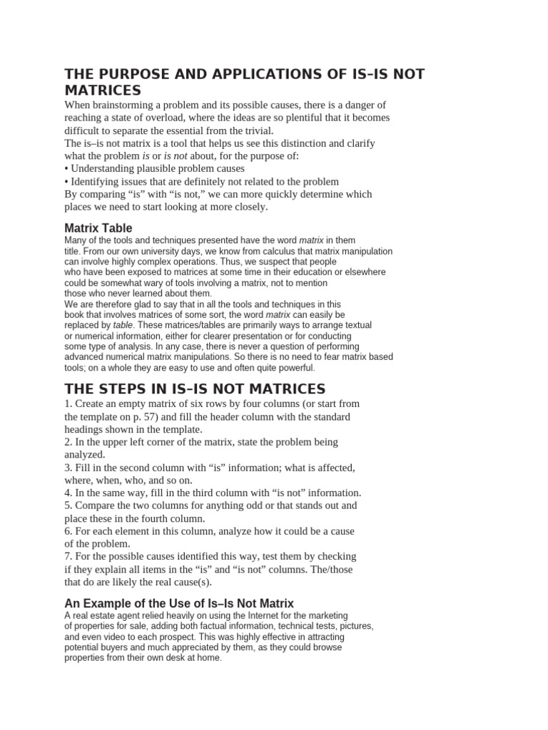 The Purpose and Applications of Is-Is Not Matrices | PDF | Matrix ...
