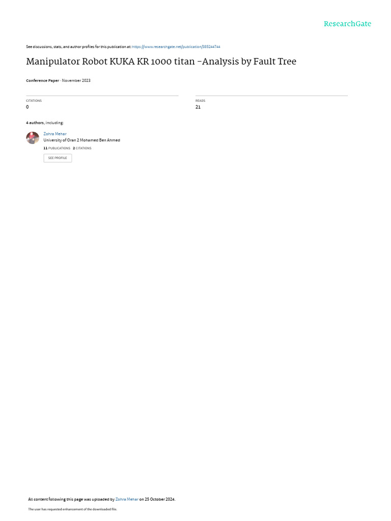 KUKA KR 1000 Titan Fault Tree Analysis | PDF | Robotics | Automation
