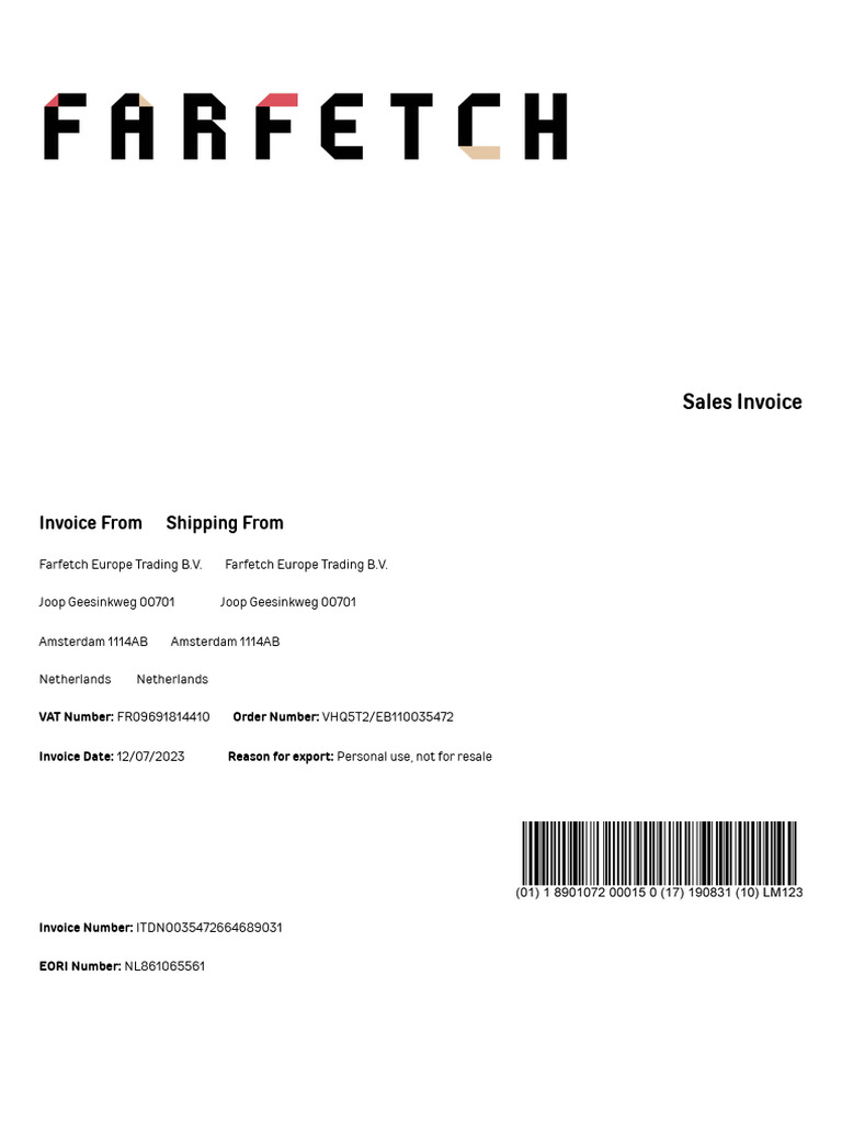 Facture Farfetch Porte Carte Goyard PDF | PDF