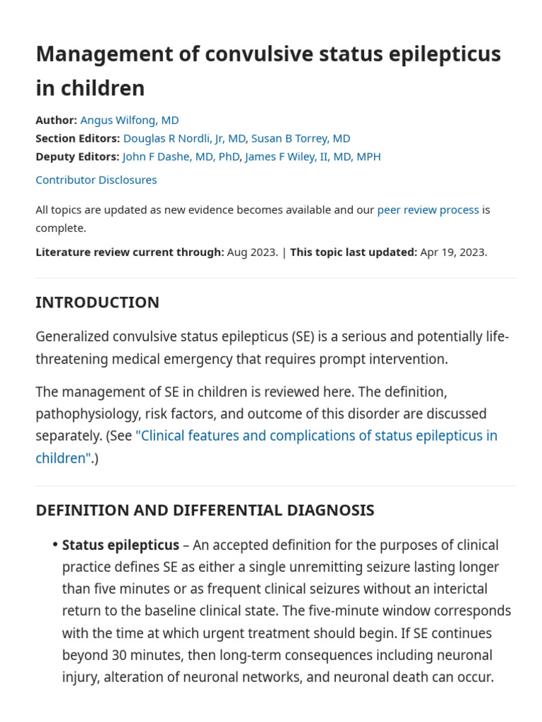 Status Epilepticus in Children | PDF | Epilepsy | Midazolam