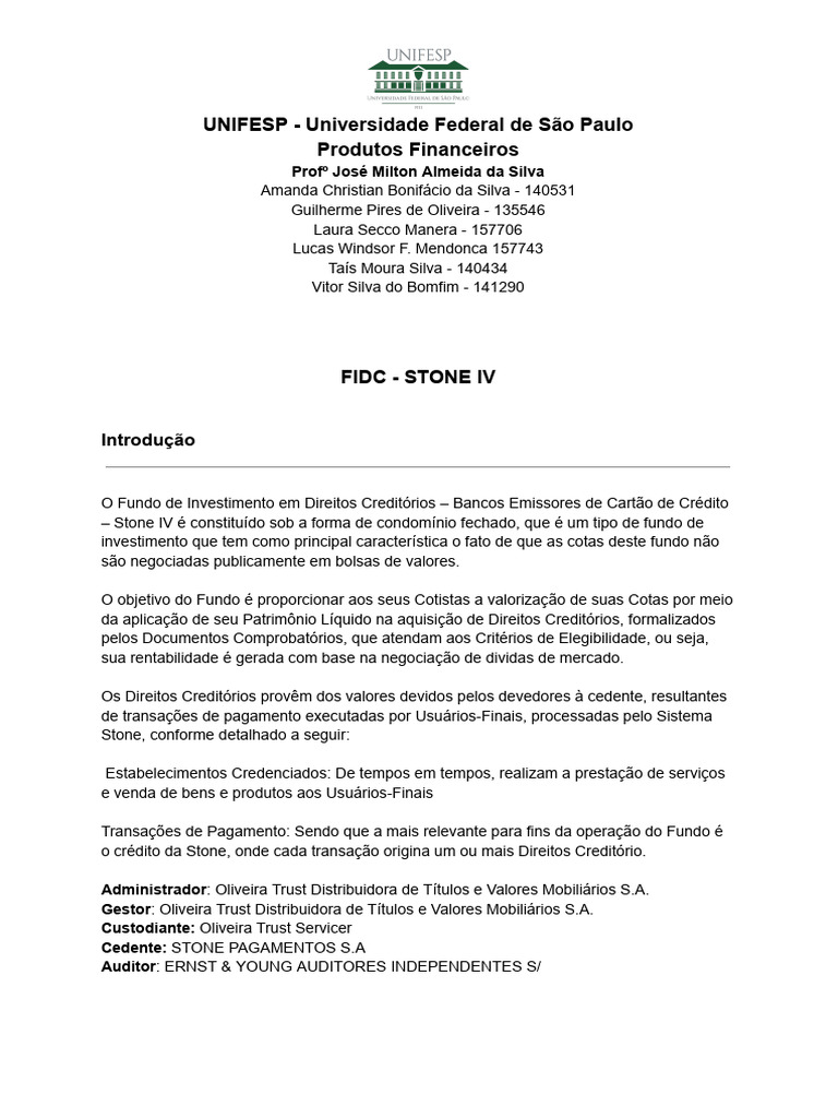 FIDC Stone IV: Investimento e Riscos | PDF | Investimentos | Economias