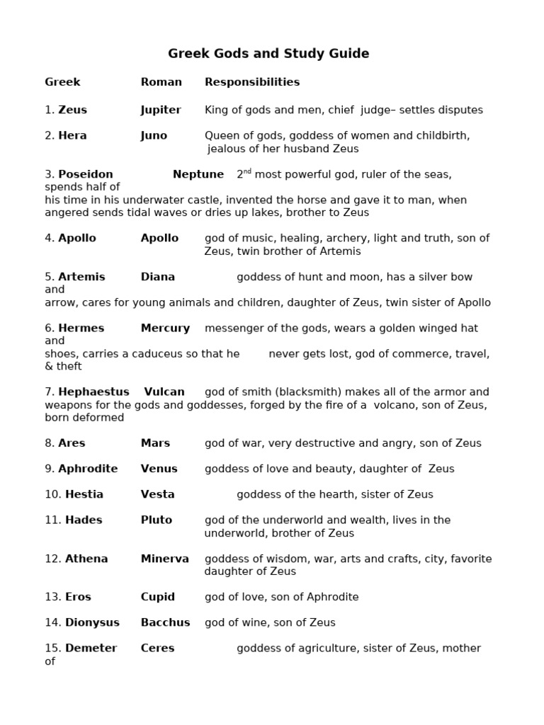 Greek Gods and Study Guide | PDF