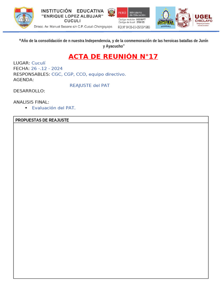 Acta 17 - Cgb-Cco-Cgp - Reajuste Del Pat | PDF
