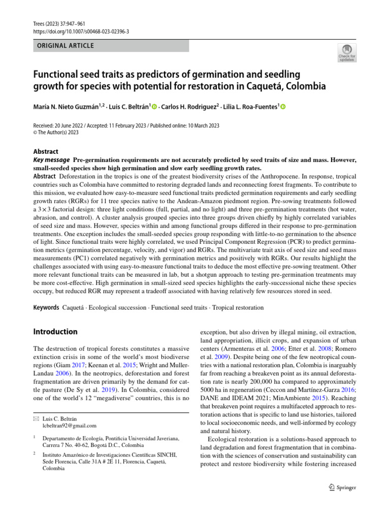 Tropical Seed Traits & Restoration | PDF | Seed | Germination