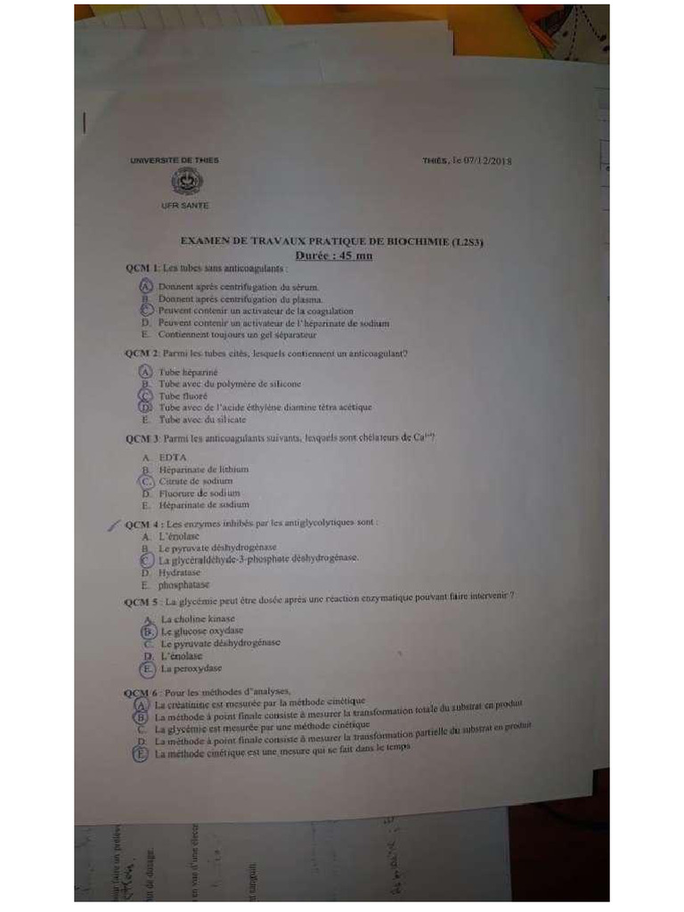 Examen TP Biochimie L2s3 2019 | PDF