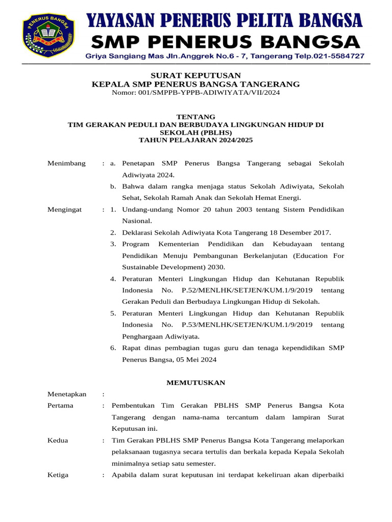 SK Tim PBLHS 2024-2025 | PDF