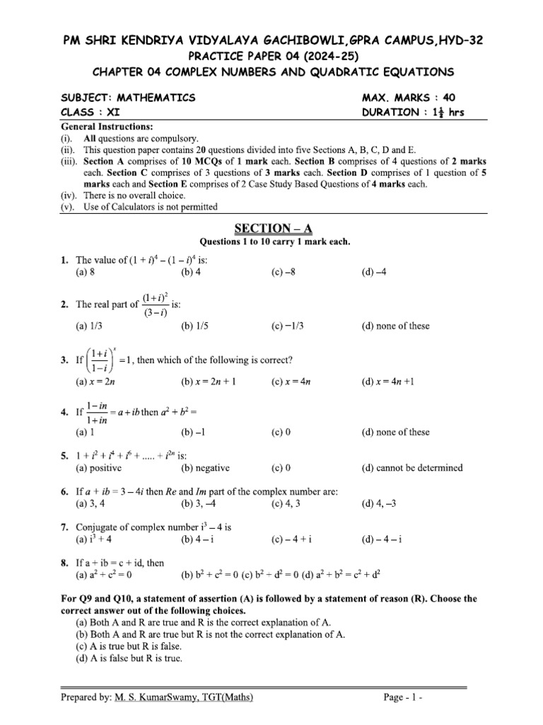 Xi Complex Number | PDF