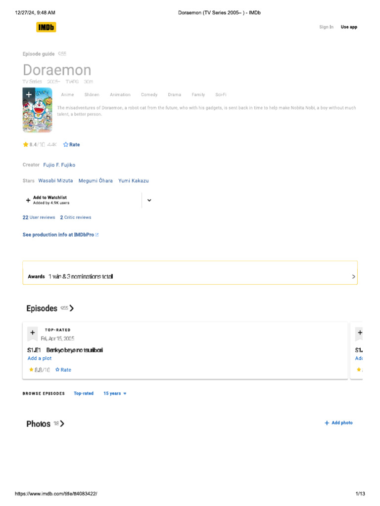Doraemon (TV Series 2005– ) - IMDb | PDF