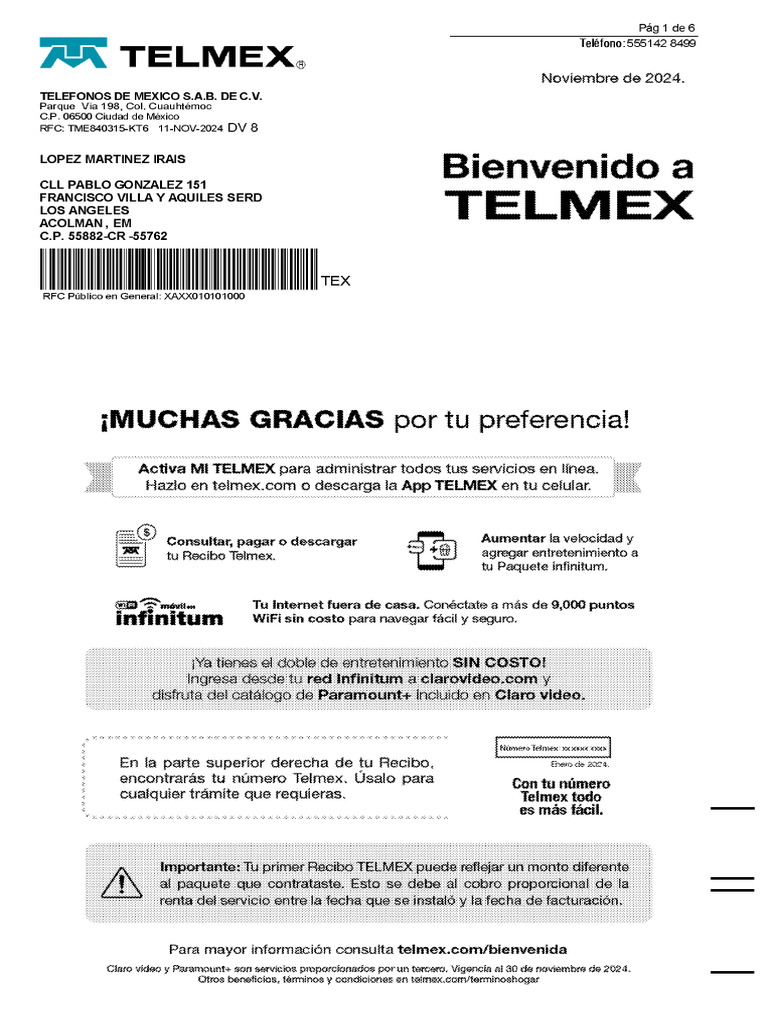 Recibo Telmex | PDF