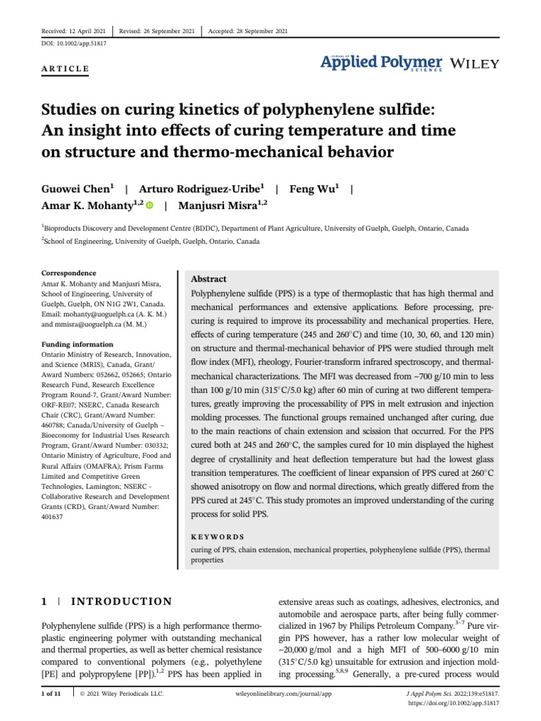 Curing Kinetics of Polyphenylene Sulfide | PDF | Thermal Expansion ...