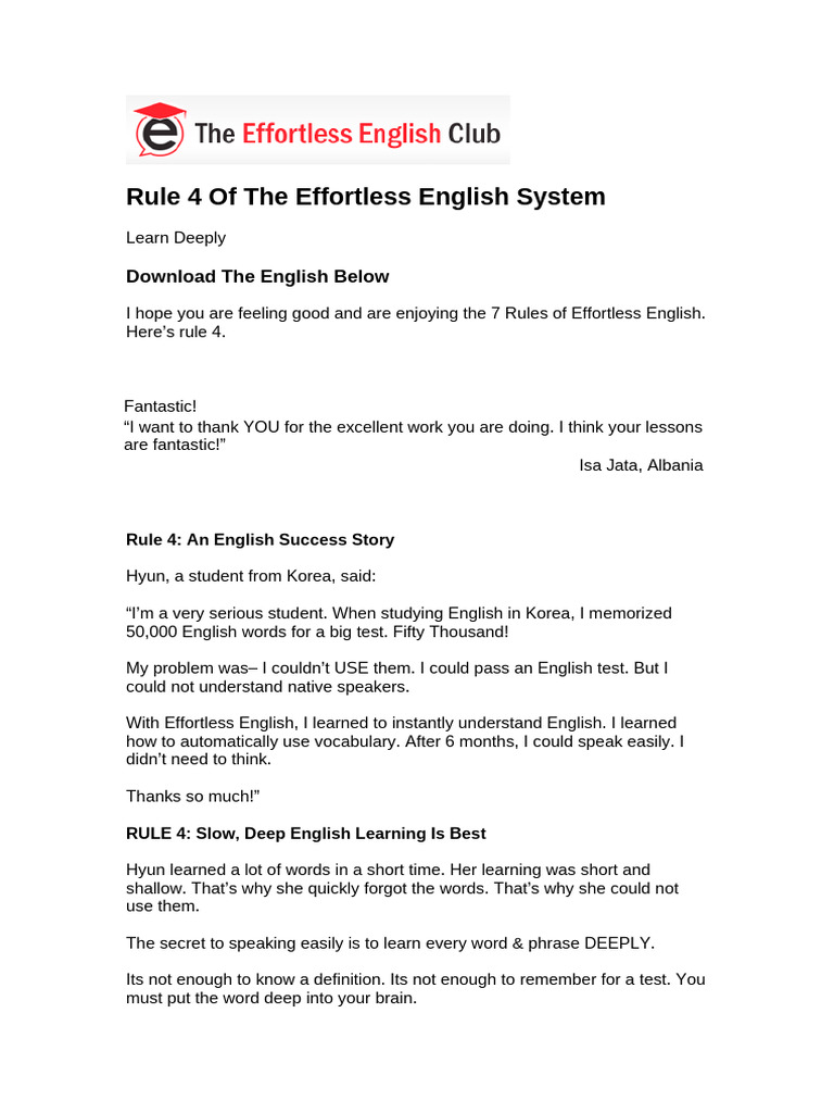 Rule 4 of The Effortless English System | PDF | English Language ...