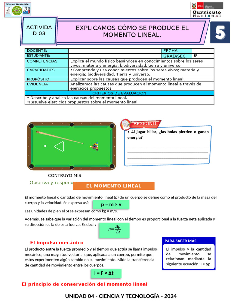 D-5º ACT 4-CYT-UND 4 | PDF | Impulso | Fuerza