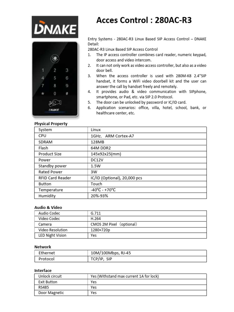 Acces Card Reader 280AC-R3 | PDF