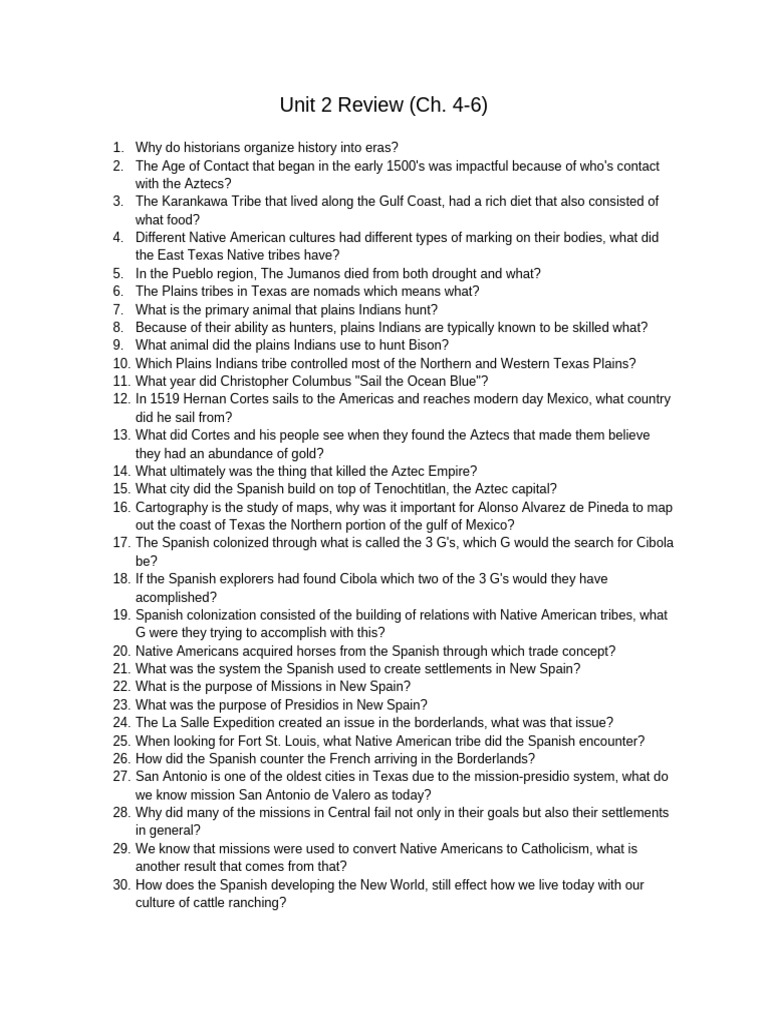 Unit 2 Review | PDF | Spanish Empire | Indigenous Peoples Of North America