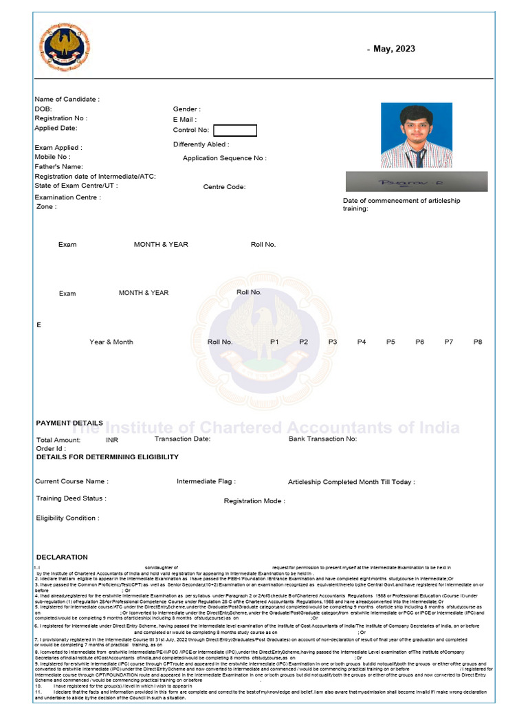 Ca Inter Registration Form | PDF