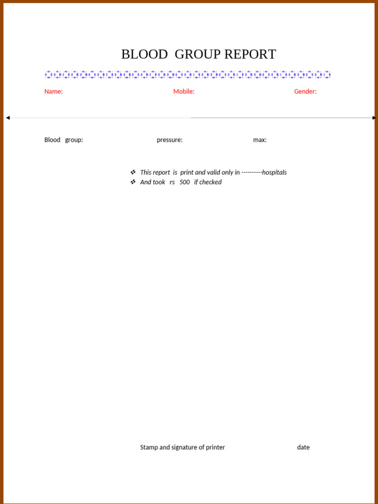 Blood Group Report Template | PDF