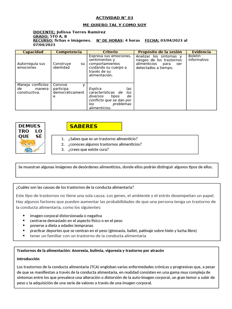 Actividad 3 DPCC 5to Exp 1 | PDF | Bulimia nerviosa | Desorden alimenticio