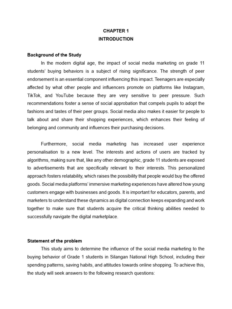 The Influence of Social Media Marketing On Grade 11 Students' Buying ...
