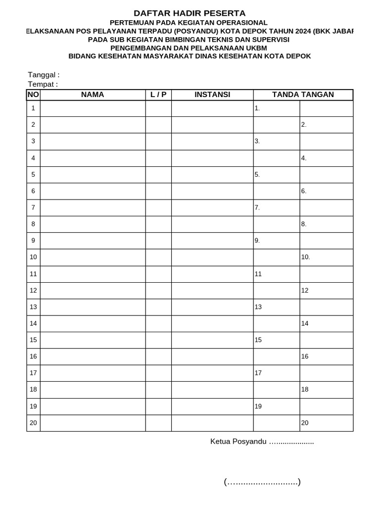Poin 4. Format Daftar Hadir Pertemuan | PDF