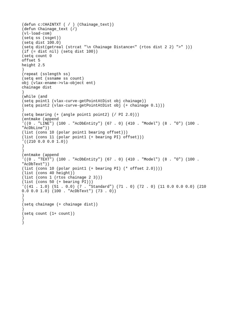 Chainage Distance AutoCAD Script | PDF