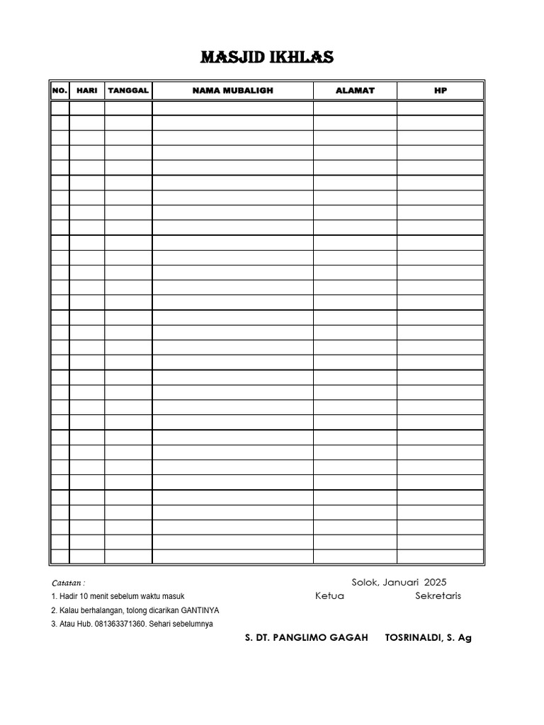 Jadwal M. Ikhlas Ramadhan Khutbah 2025DASD | PDF