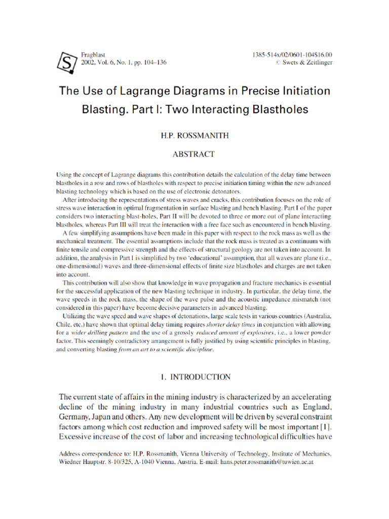 The Use of Lagrange Diagrams in Precise Initiation Blasting. Part I ... The Use of Lagrange Diagrams in Precise Initiation Blasting. Part I ...