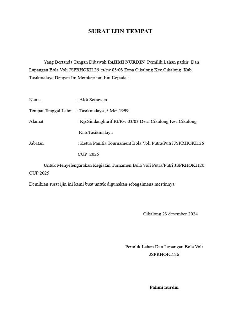 Surat Ijin Tempat | PDF