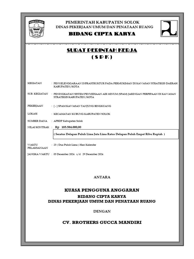 Cover SPK SPAM Tanjung Bingkung | PDF