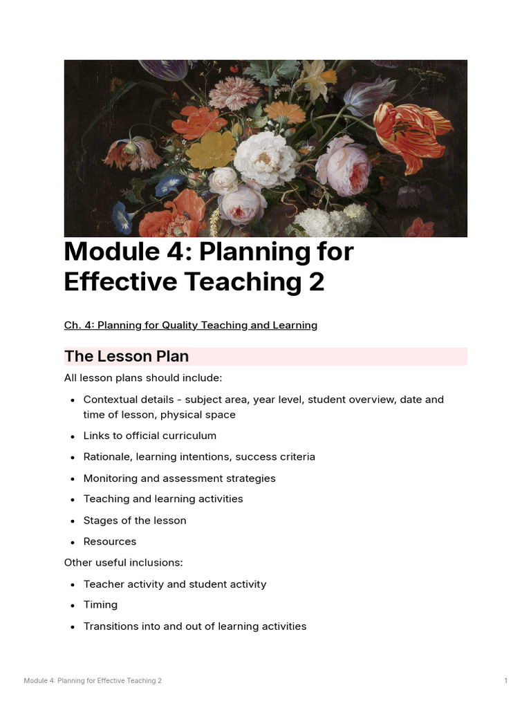 ACU Masters of Secondary Teaching - Planning For Effective Teaching 2 ...