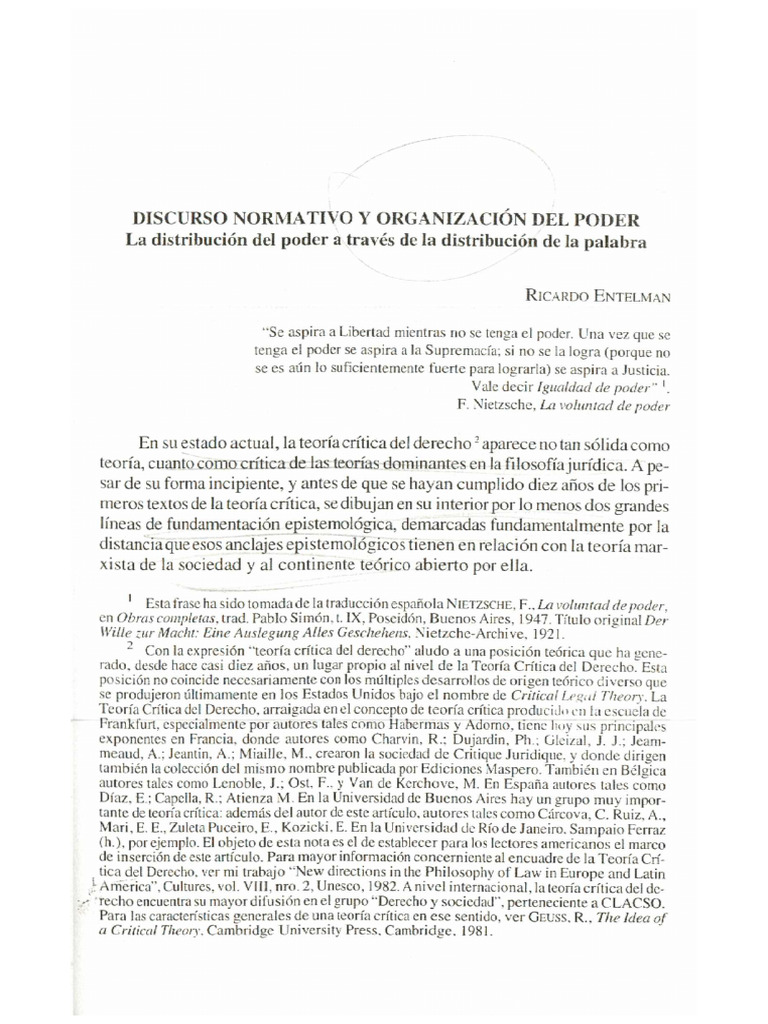 Unidad 4 ENTELMAN R. Discurso Normativo y Organización Del Poder. La Distribución Del Poder A ...